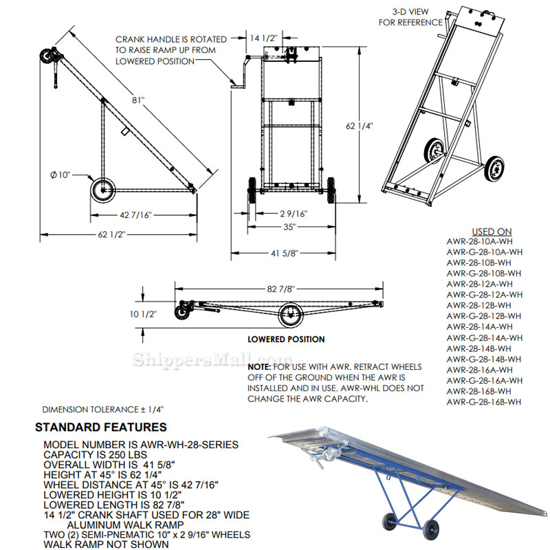 Aluminumum-Walk-Ramp-Hook-Style-Wheels-28-X-14. P/N: AWR-28-14B-WH ...